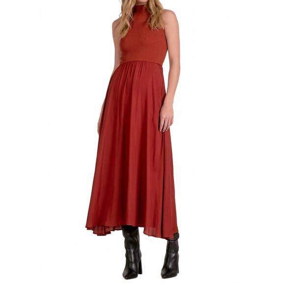 Elan | Dresses | New Elan Mock Neck Midi Dress In Rust | Poshmark